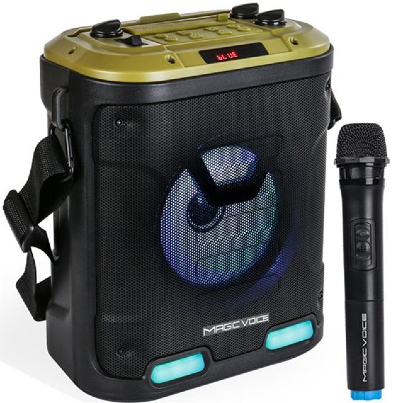 Magicvoice MV-6005 VHF El Mikrofonlu USB-SD-Bluetooth Işıklı 30 W Taşınabilir Şarjlı Seyyar Anfi ...